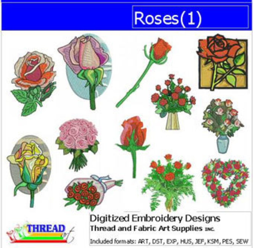 Machine Embroidery Design Set - Roses(1) - 14 Designs - 9 Formats ...