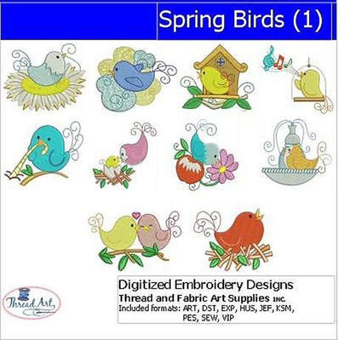 Machine Embroidery Design Set - Spring Birds(1) - 10 Designs - 9 ...