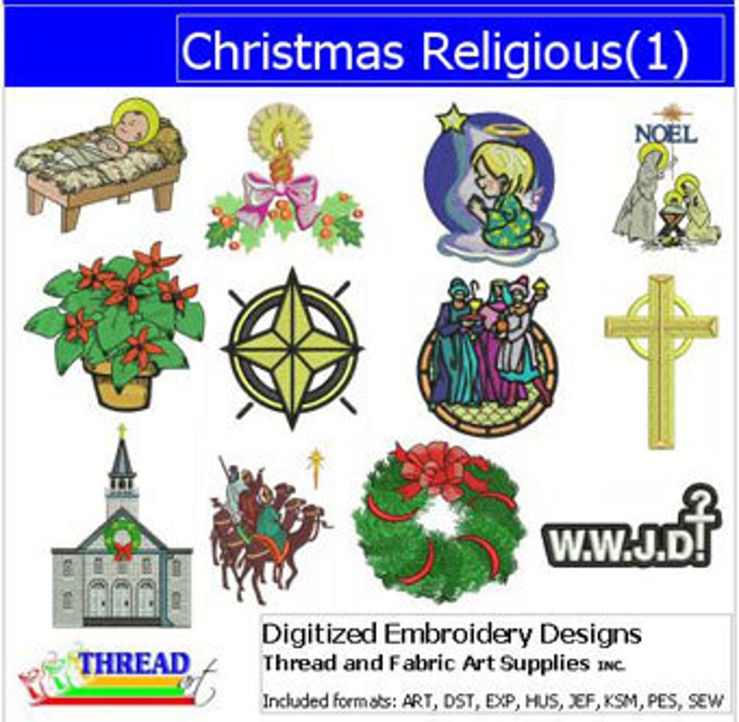 Machine Embroidery Design Set - Christmas Religious - 12 Designs -9 ...