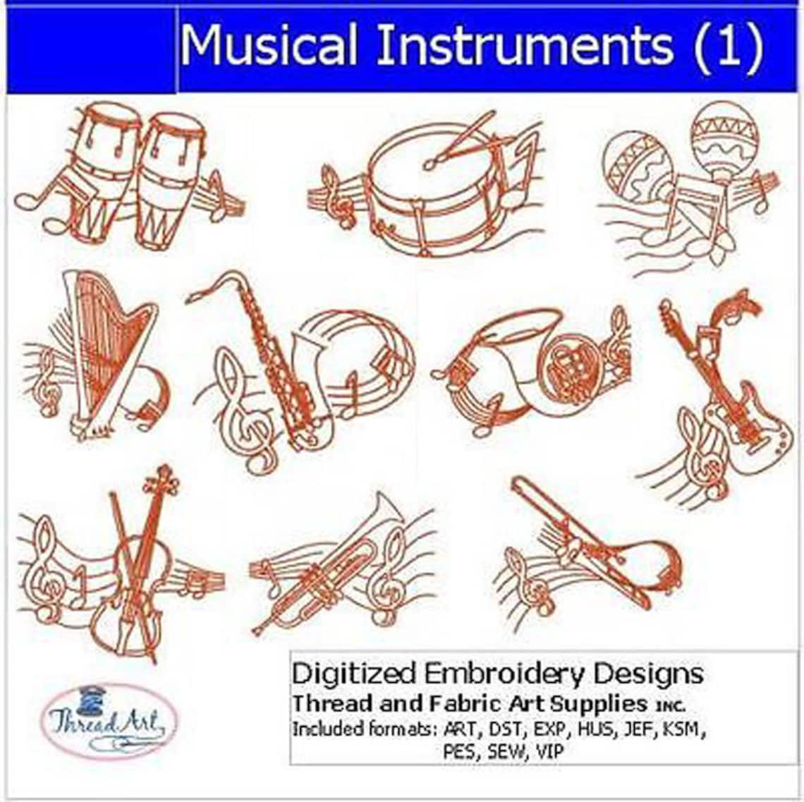 Machine Embroidery Design Set Musical Instruments 10 | Etsy