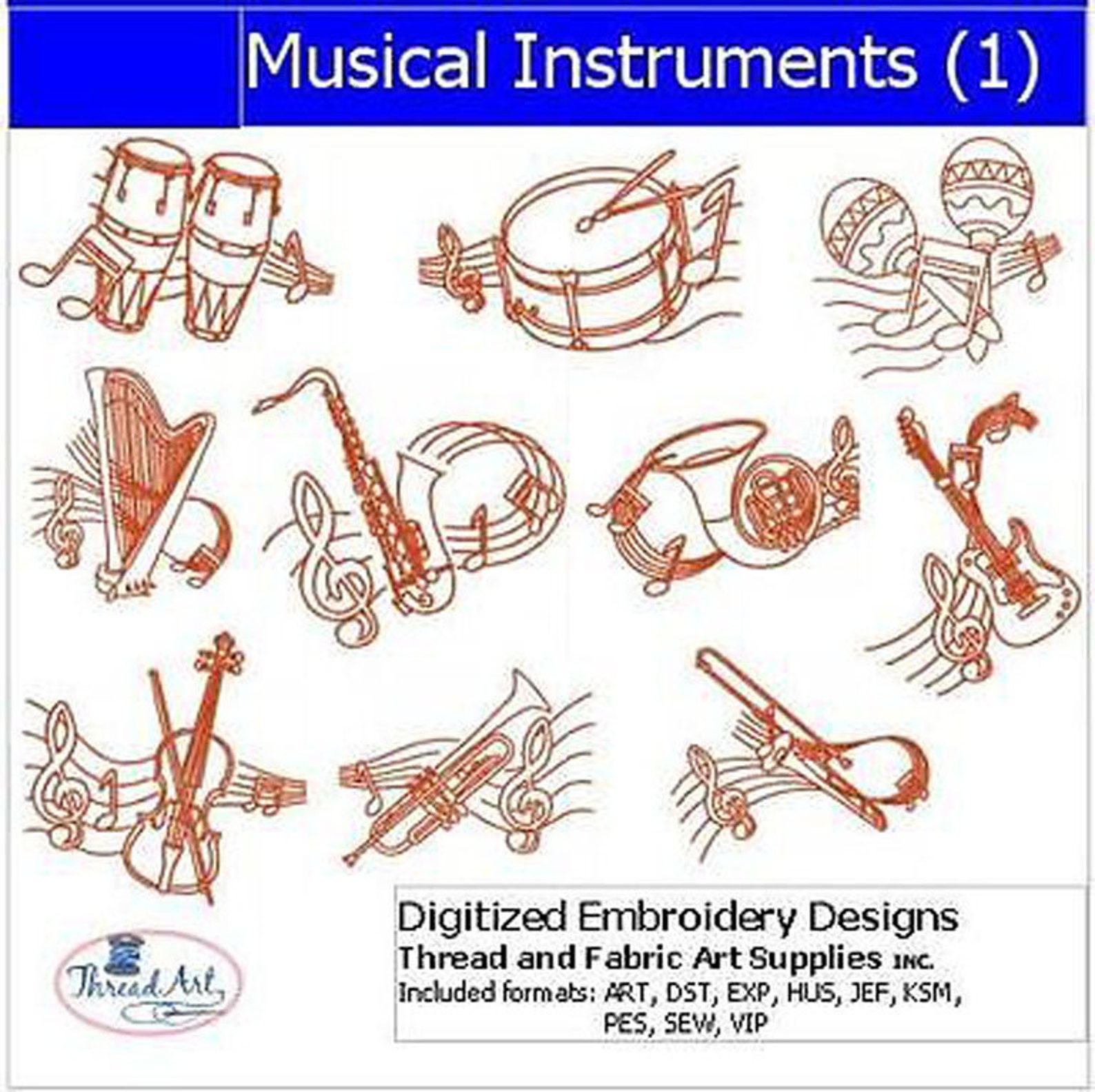 Machine Embroidery Design Set Musical Instruments 10 | Etsy