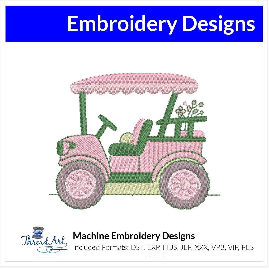 Pink Golf Cart Embroidery Design Instant Download Cute Sport Summer - 3 ...