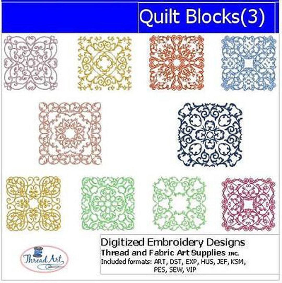 Machine Embroidery Design Set - Quilt Blocks(3) - 10 Designs - 9 ...