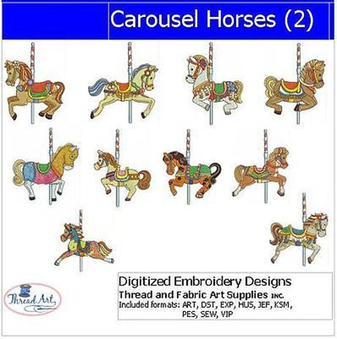 Machine Embroidery Design Set - Carousel Horses(2) - 10 Designs - 9 ...