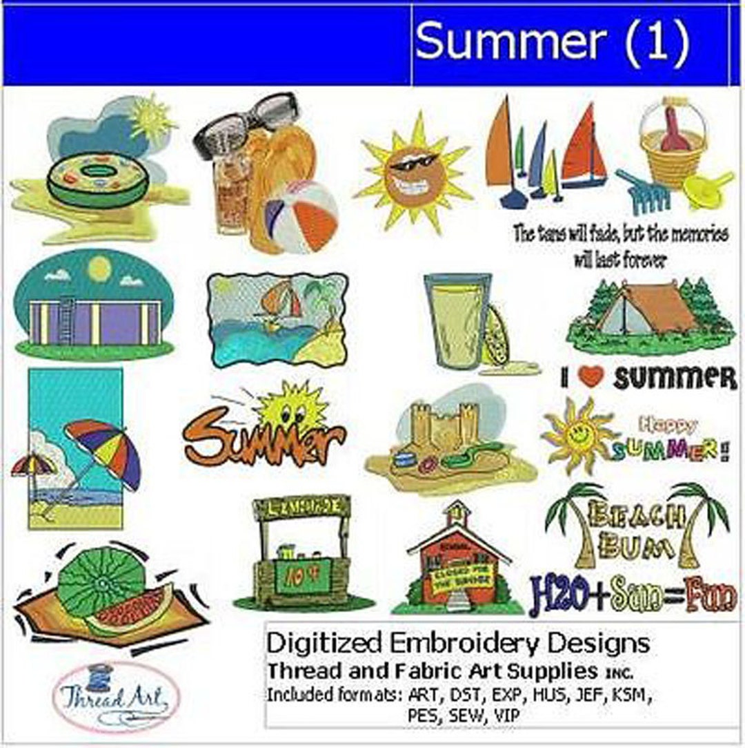 Machine Embroidery Design Set - Summer(1) - 20 Designs - 9 Formats ...