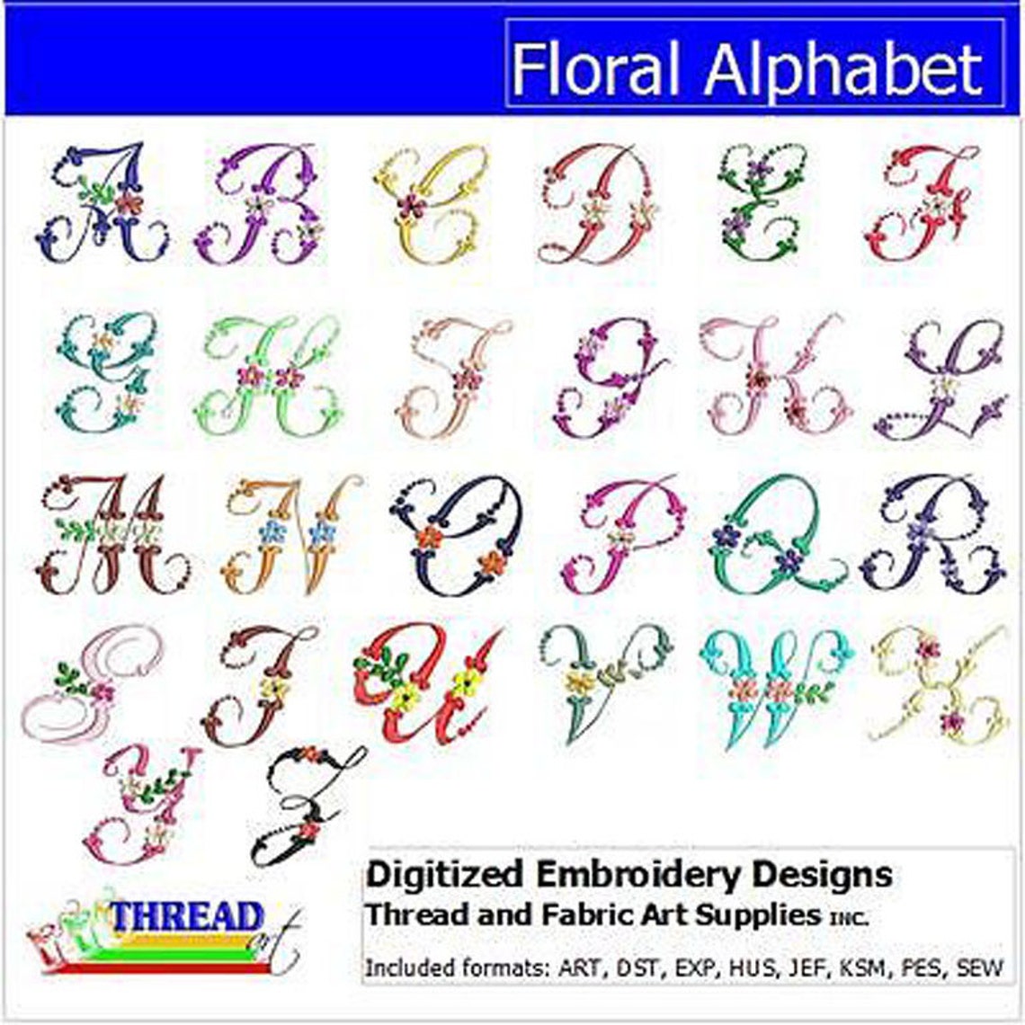 Machine Embroidery Design Set Floral Alphabet 26 Designs | Etsy