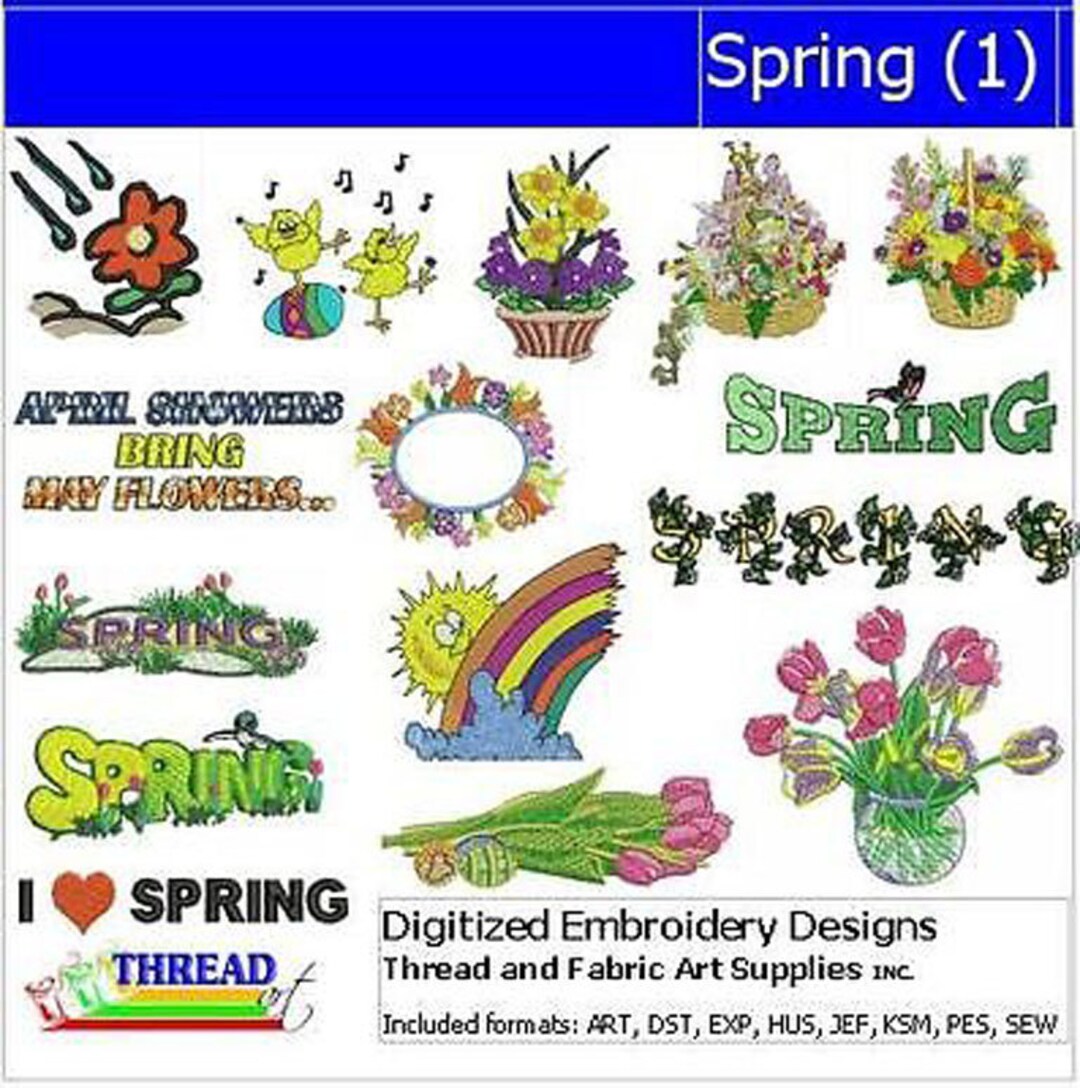 Machine Embroidery Design Set - Spring(1) - 15 Designs - 9 Formats ...