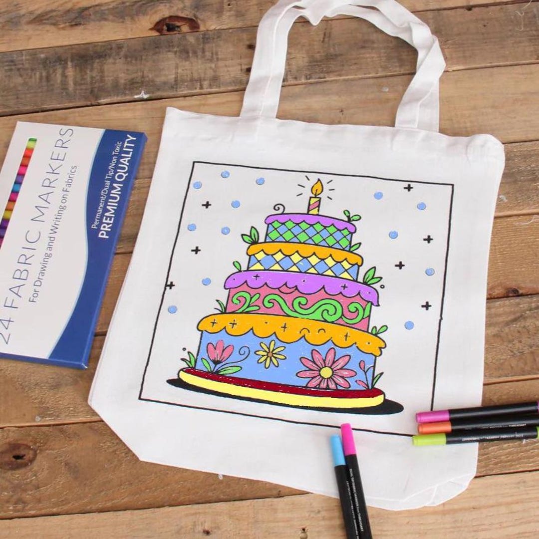 Color Your Own Tote Bag - Cake Design - Tote Bag and Fabric Marking ...