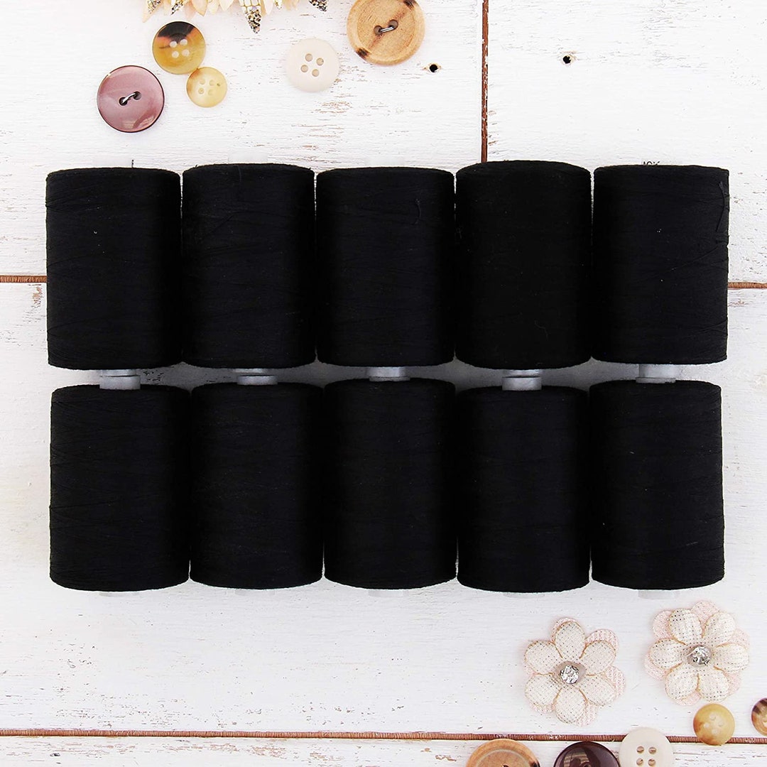 100% Cotton Thread Set | 10 Black Spools | 1000M (1100 Yards) Spools ...