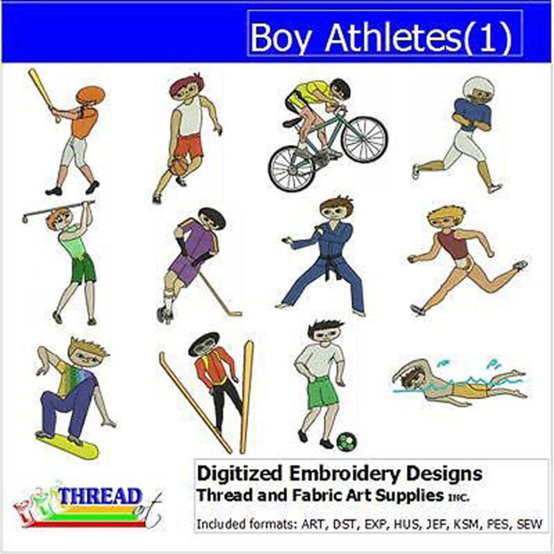 Machine Embroidery Design Set - Boy Athletes(1) - 12 Designs - 9 ...