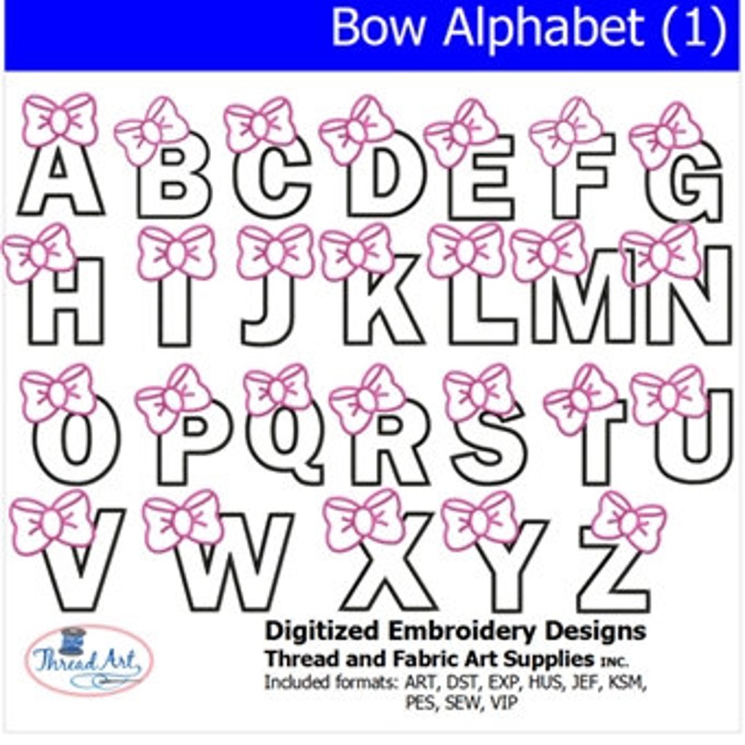 Fun Bow Font Machine Embroidery Font Set - Bow Alphabet (1) - 26 Letter ...