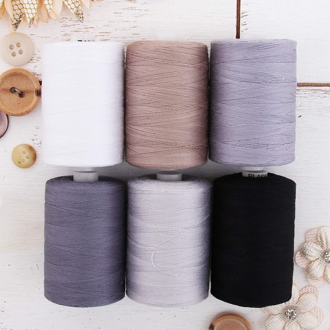 100% Cotton Thread Set | 6 Gray Tones | 1000M (1100 Yards) Spools | for ...