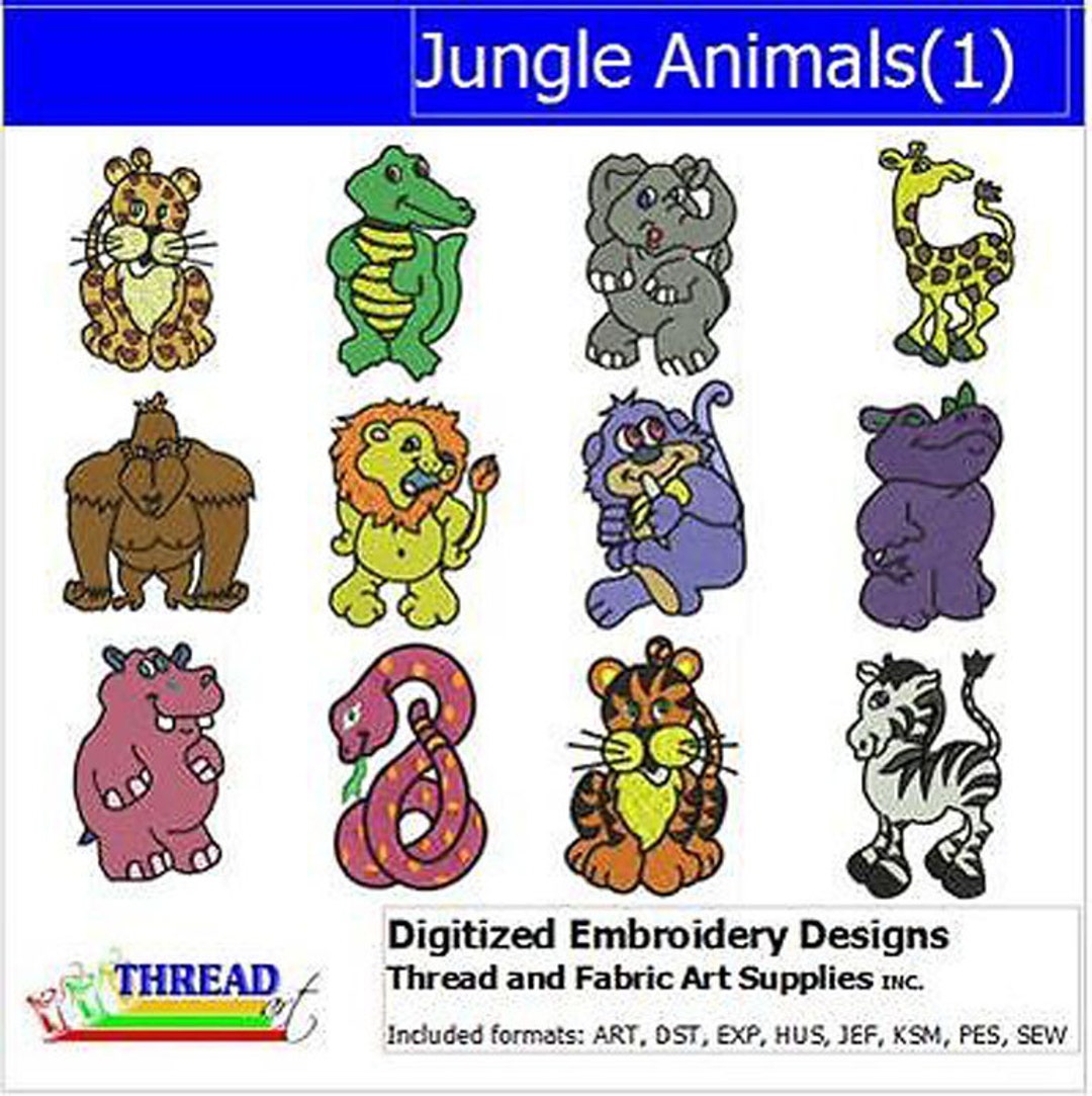 Machine Embroidery Design Set - Jungle Animals(1) - 12 Designs - 9 ...