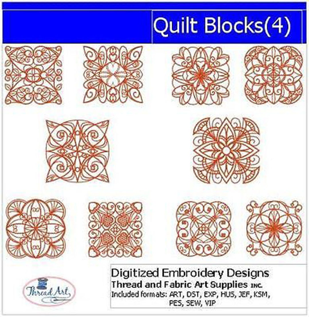 Machine Embroidery Design Set - Quilt Blocks(4) - 10 Designs - 9 ...