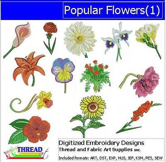 Machine Embroidery Design Set Popular Flowers1 13 Designs - Etsy