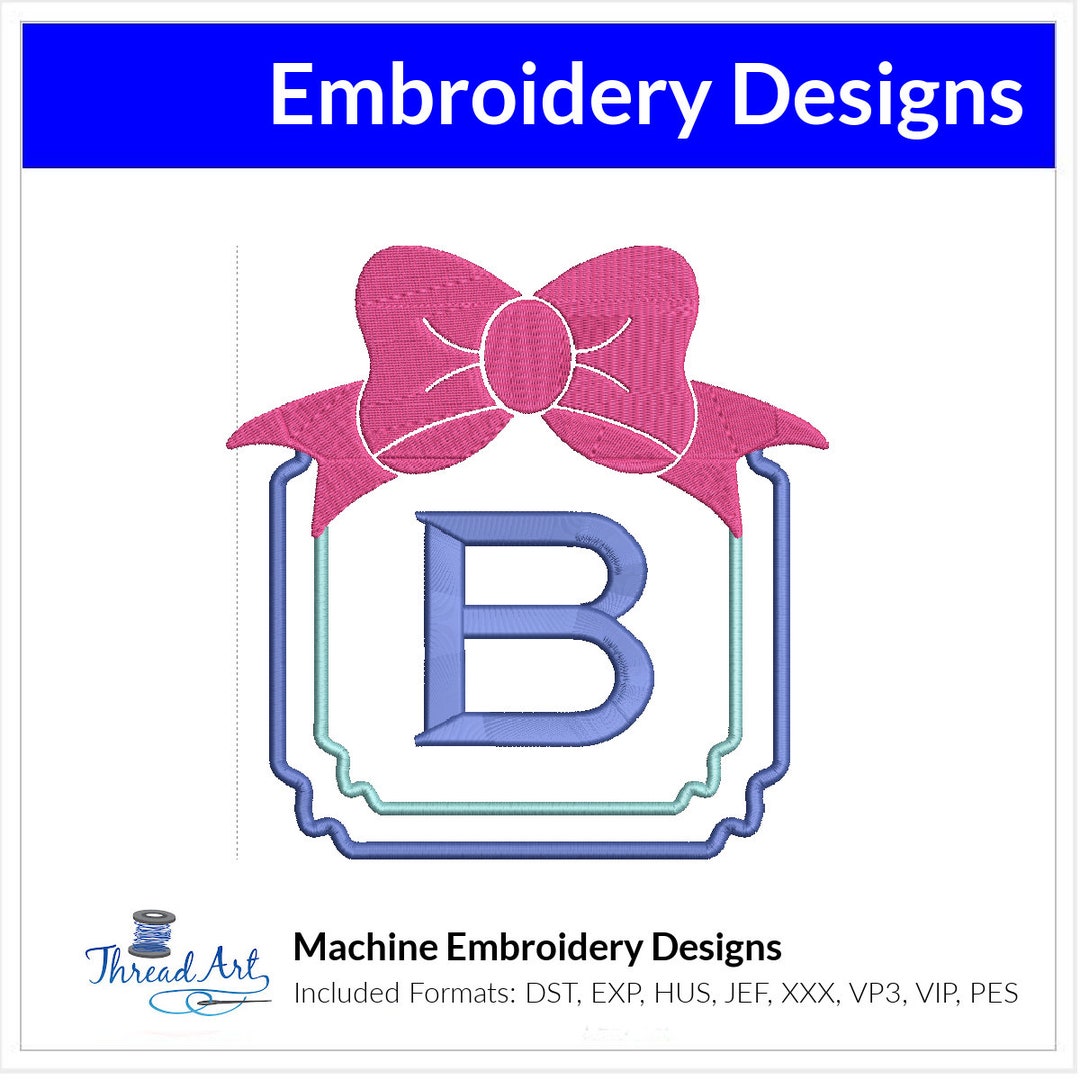 Bow Topped Monogram Frame Embroidery Design Instant Download - 3 Sizes ...