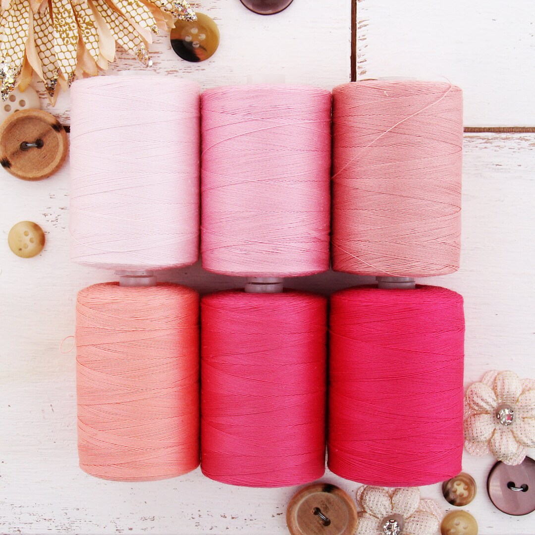 100% Cotton Thread Set | 6 Pink Tones | 1000M (1100 Yards) Spools | for ...