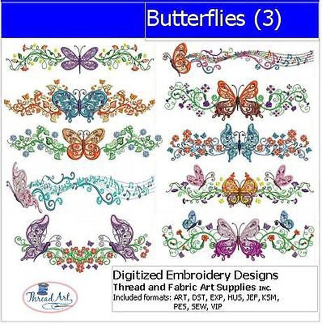 Machine Embroidery Design Set - Butterflies(3) - 10 Designs - 9 Formats ...