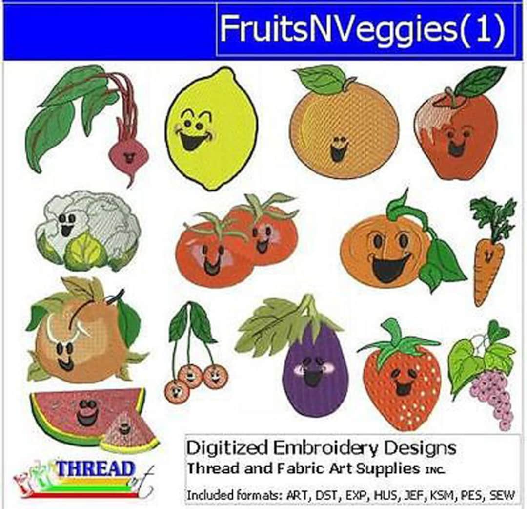 Machine Embroidery Design Set - Fruits N Veggies(1) - 14 Designs - 9 ...