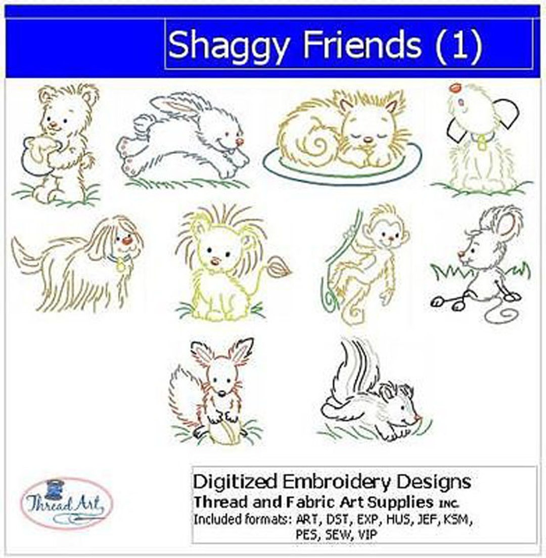Machine Embroidery Design Set - Shaggy Friends(1) - 10 Designs - 9 ...