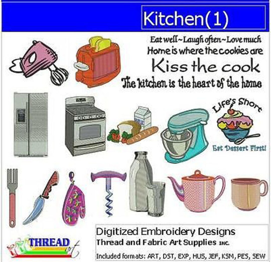 Machine Embroidery Design Set - Kitchen(1) - 18 Designs - 9 Formats ...