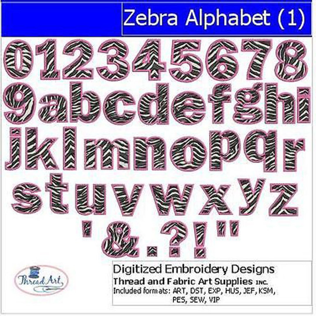 Zebra Font Machine Embroidery Design Set - Zebra Alphabet(1) - 42 ...