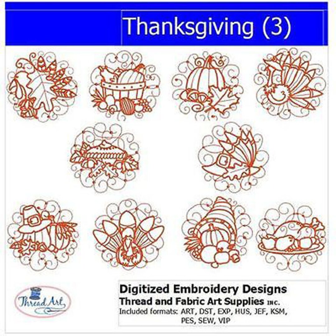 Machine Embroidery Design Set - Thanksgiving(3) - 10 Designs - 9 ...