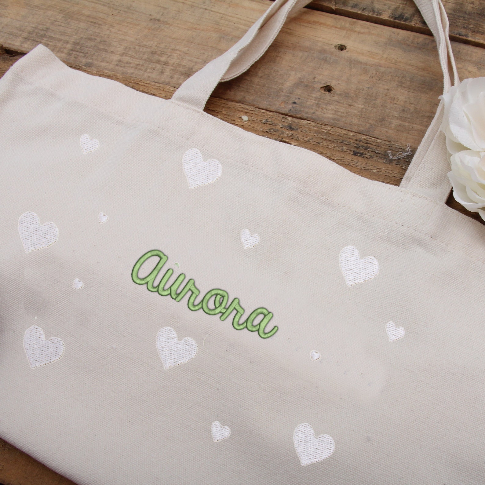 Personalized Embroidered Tote Bags With Hearts and Name or Phrase ...