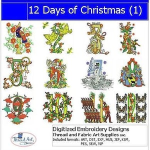 Machine Embroidery Design Set - 12 Days of Christmas - 12 Designs - 9 ...
