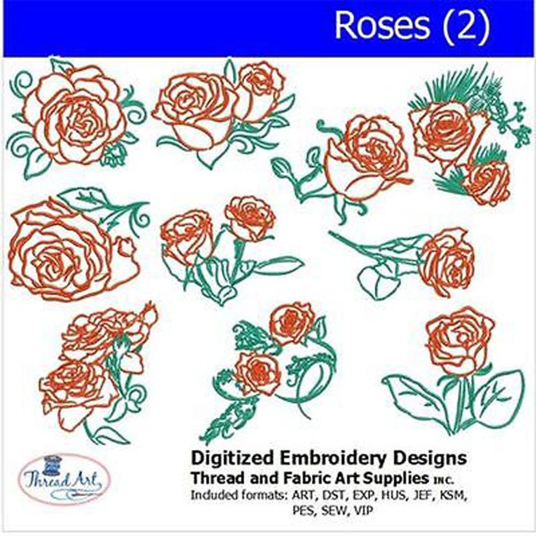 Machine Embroidery Design Set - Roses (2) - 10 Designs - 9 Formats ...