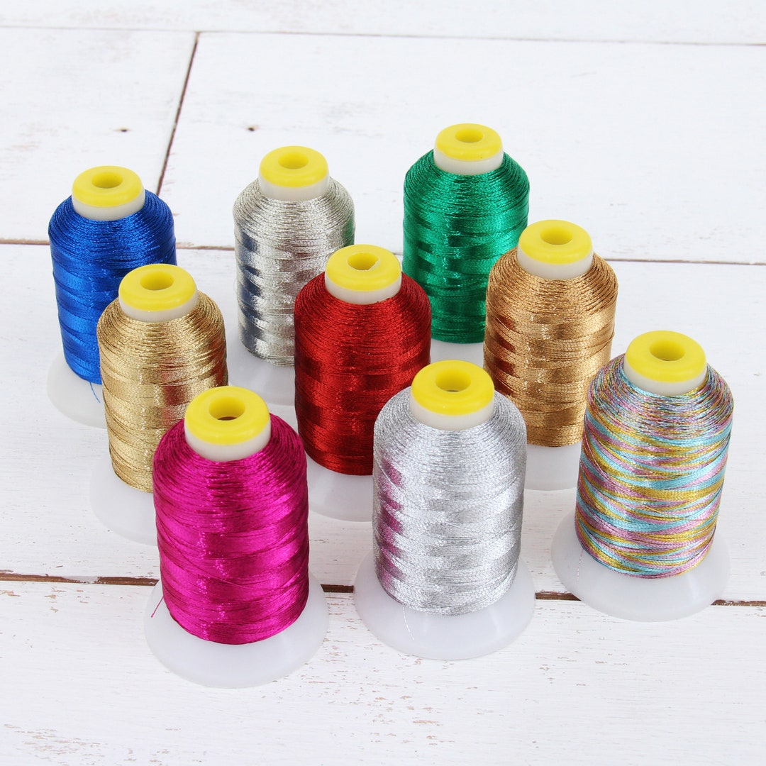 Threadart 9 Cones Metallic Embroidery Thread Set | 500 Meter Cones (550 ...