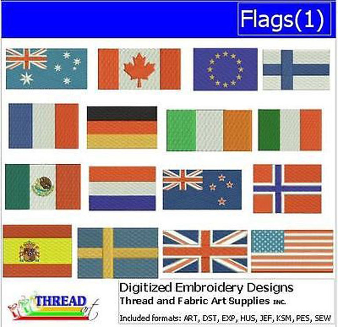 Machine Embroidery Design Set - Flags(1) - 16 Designs - 9 Formats ...