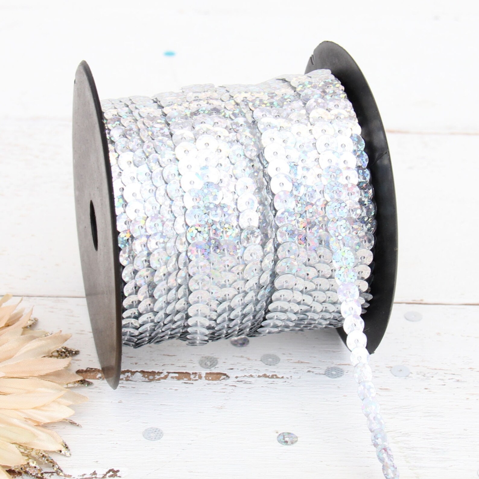 6MM Sequin String 80 Yard Roll Silver Hologram Sequins | Etsy
