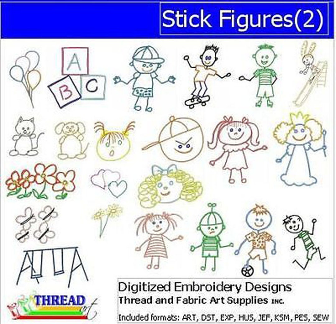 Machine Embroidery Design Set - Stick Figures(2) - 22 Designs - 9 ...