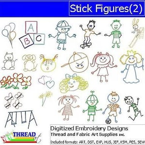Machine Embroidery Design Set - Stick Figures(2) - 22 Designs - 9 ...