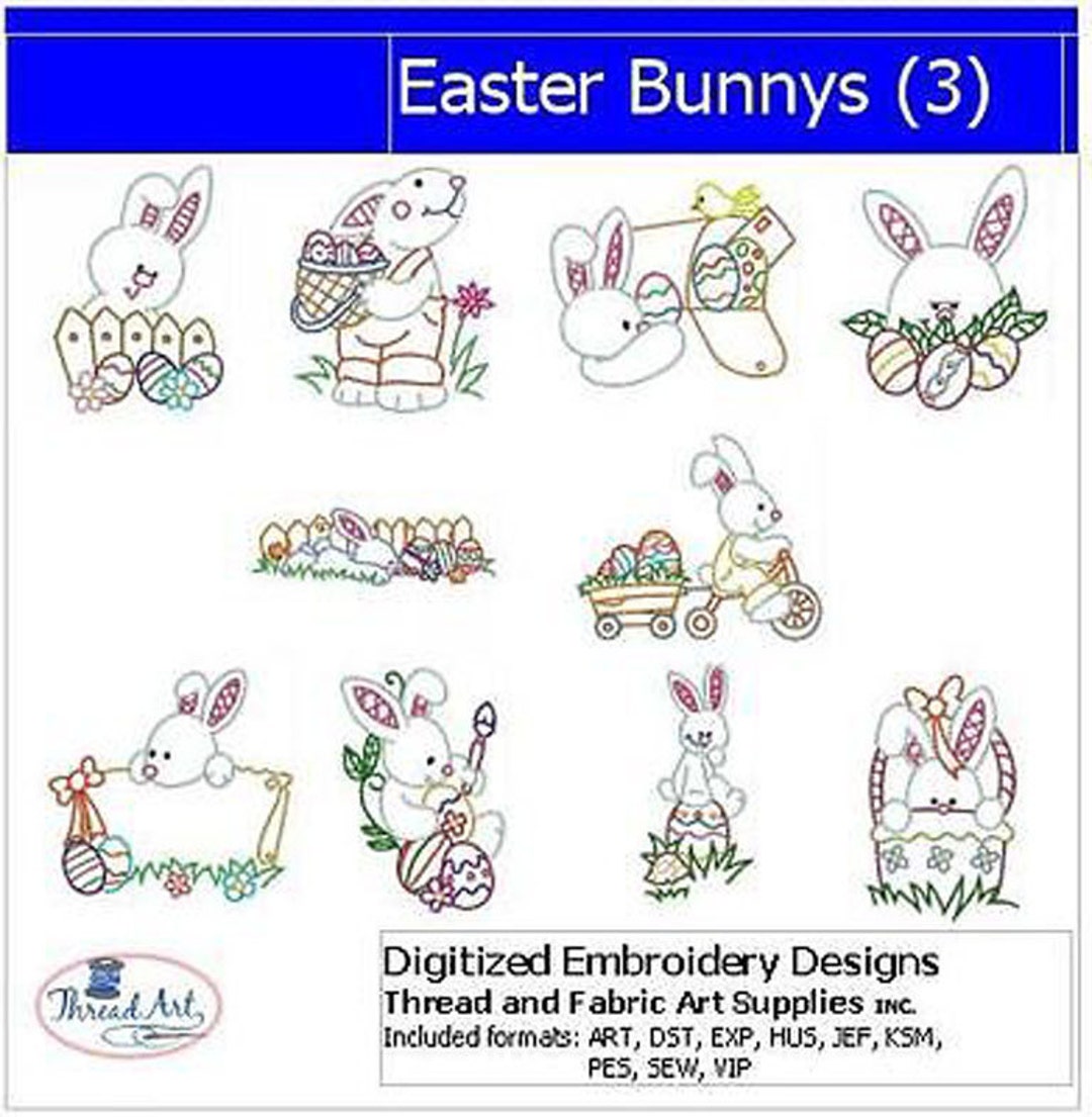 Machine Embroidery Design Set - Easter Bunny(3) - 10 Designs - 9 ...
