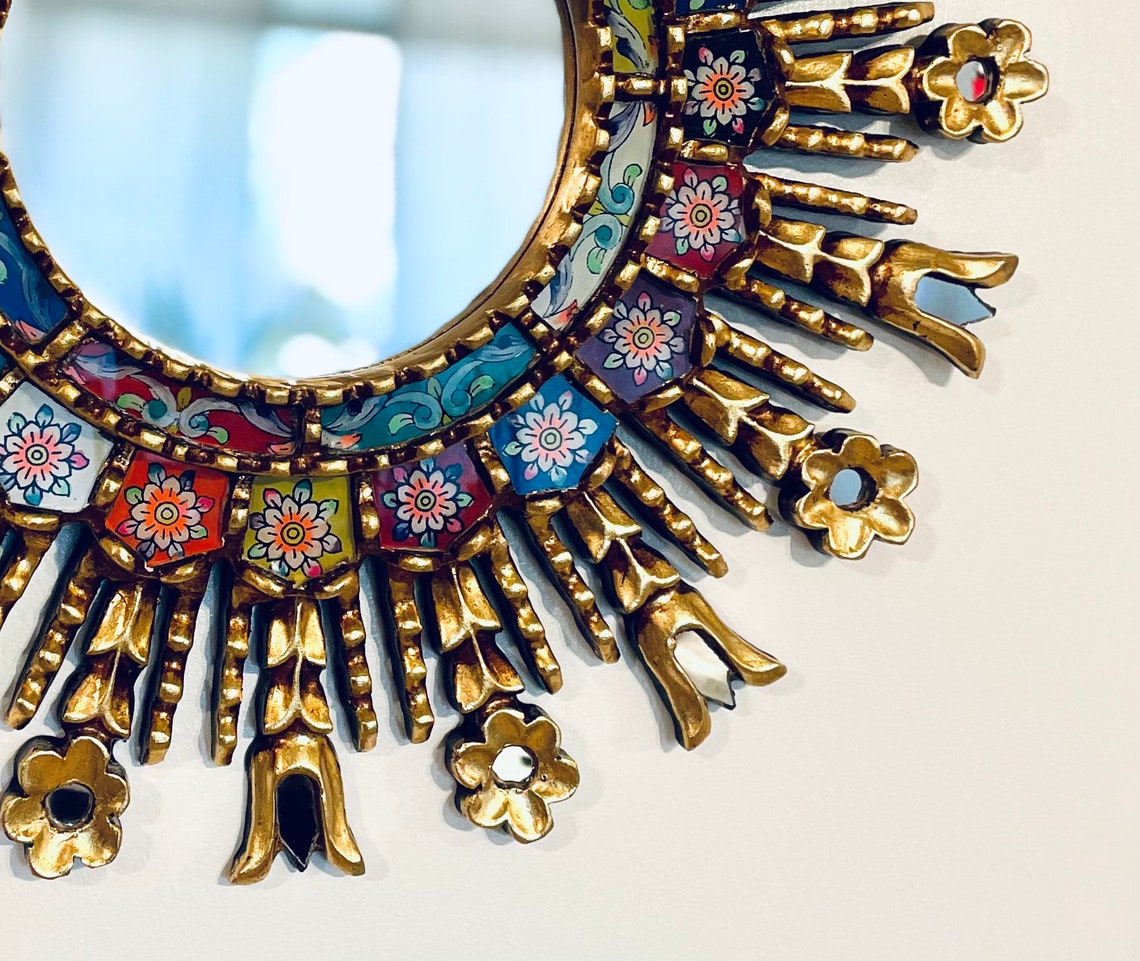 Gilded Gold Sunburst Mirror - Peruvian Folk Art - Home Wall Decor ...