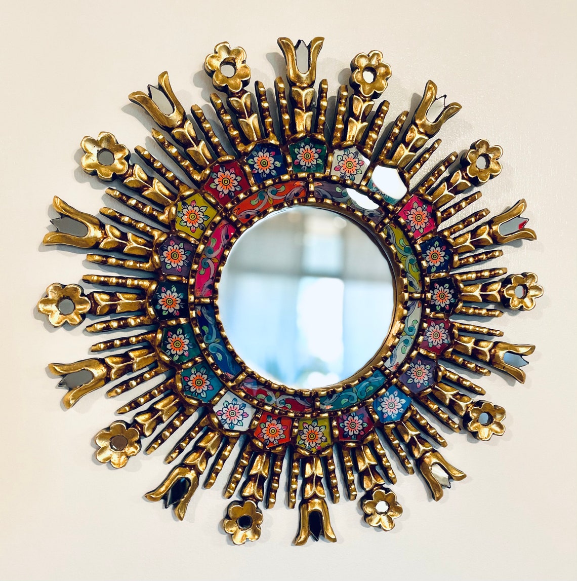 Gilded Gold Sunburst Mirror Peruvian Folk Art Home Wall Decor Artisan ...