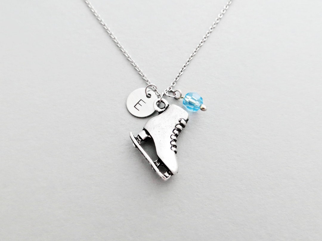 Ice Skate Necklace With Personalized Initial, Silver Ice Skate Charm ...