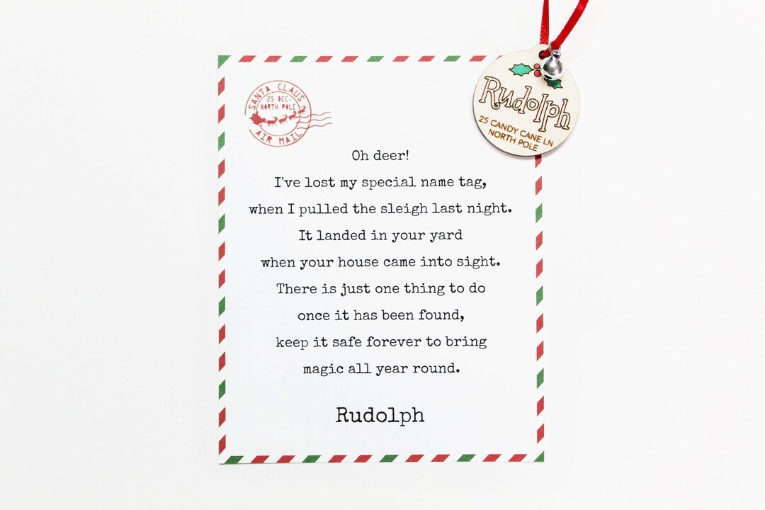 Rudolph's Lost Name Tag With Note (handmade Letter From Rudolph ...