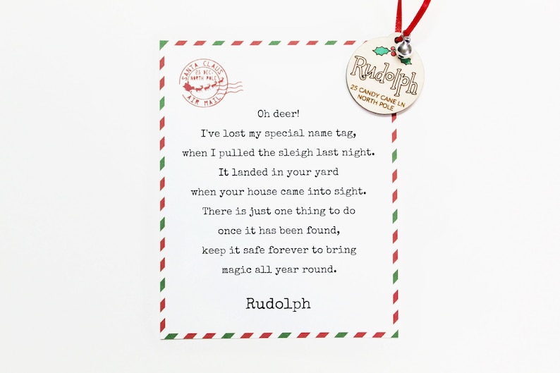 Rudolph's Lost Name Tag With Note handmade Letter From - Etsy