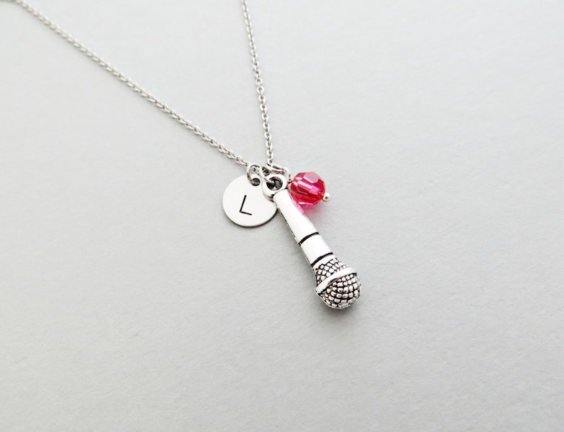 Microphone Necklace With Personalized Initial Silver - Etsy