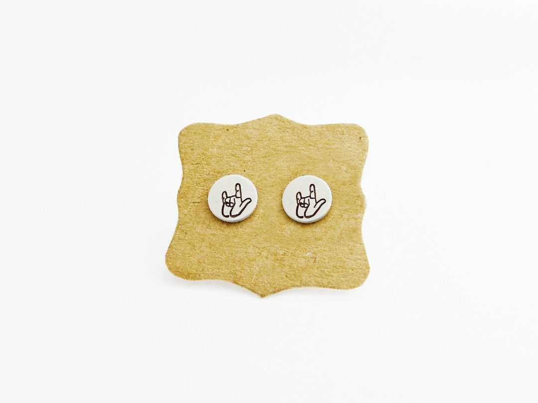 ASL I Love You Earrings Hand Stamped With Stainless Steel Stud Post ...