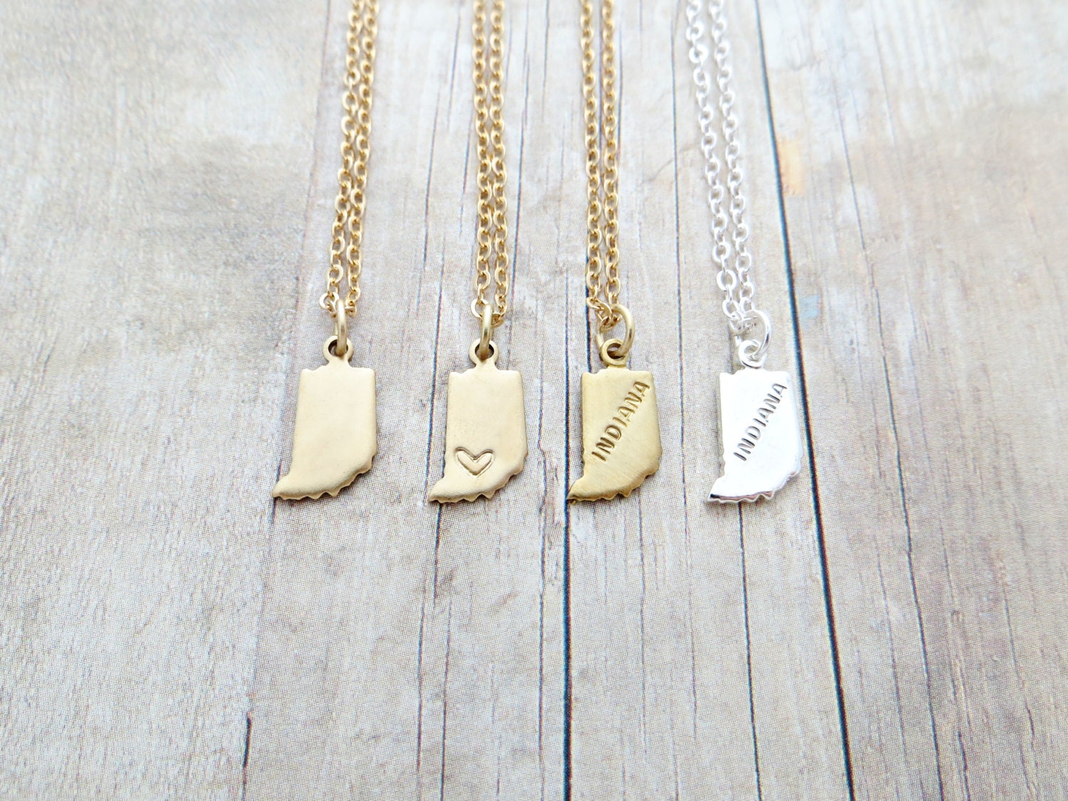 Indiana Necklace Indiana State Charm Necklace Personalized in Gold or Silver Sterling Silver 14K Gold Filled Brass Silver Plated
