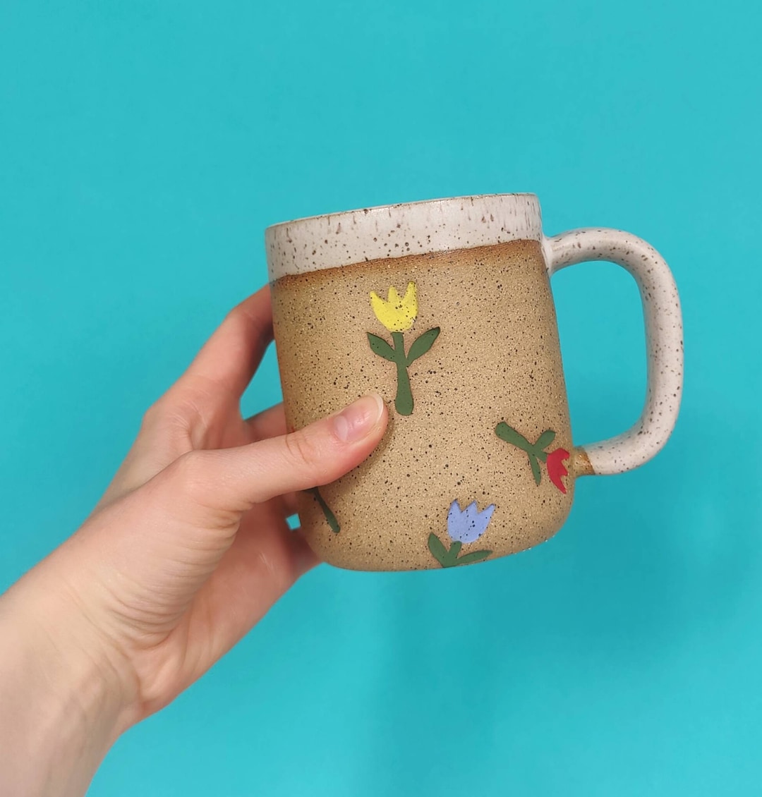 Handmade Ceramic Tulip Mug: Multicolored Stoneware Coffee Cup - Etsy