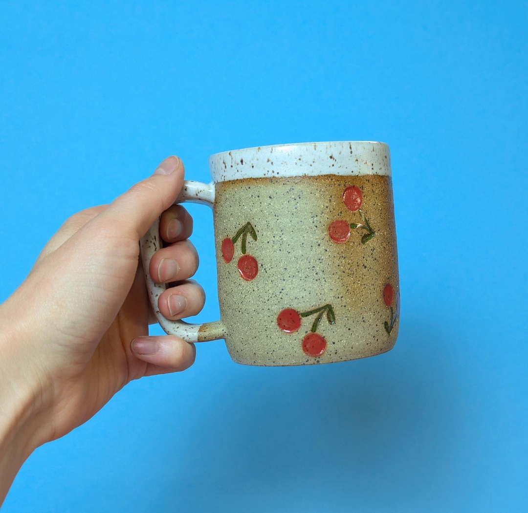 Handmade Ceramic Mug in Cherry Stamp // Cherry Mug - Etsy