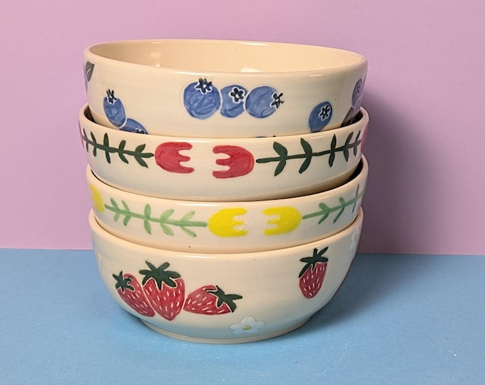 Handmade Ceramic Low Bowl or Blate in Various Styles. Strawberry ...