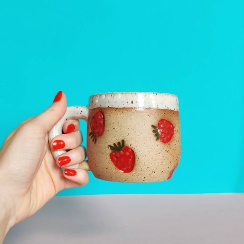 Handmade Ceramic Strawberry Mug With Handle - Etsy