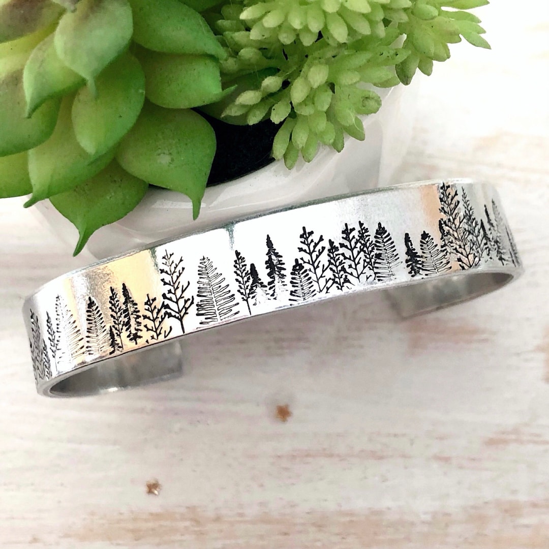 TREE Bracelet Cuff, Forest Tree Jewelry, Hand Stamped Cuff, Stacking ...