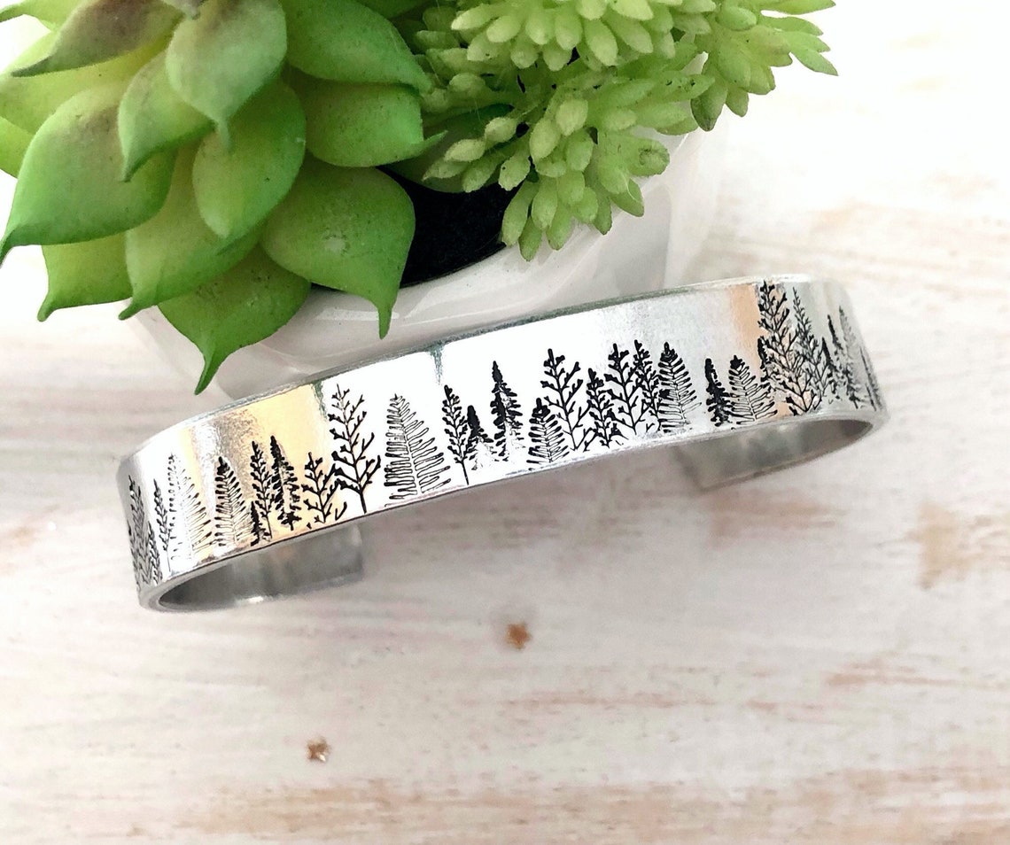 TREE Bracelet Cuff Forest Tree Jewelry Hand Stamped Cuff | Etsy